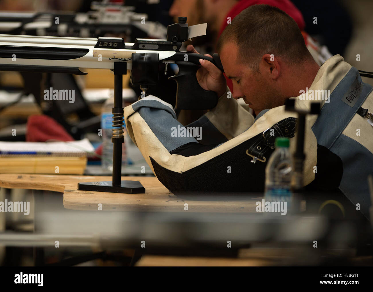 Air Force athlete Leonard Anderson rests his eyes in between rounds ...