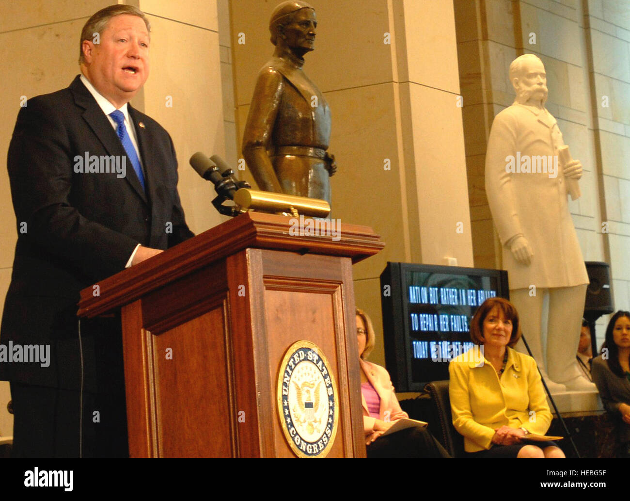 Secretary of the Air Force Michael Donley speaks to a huge crowd of ...
