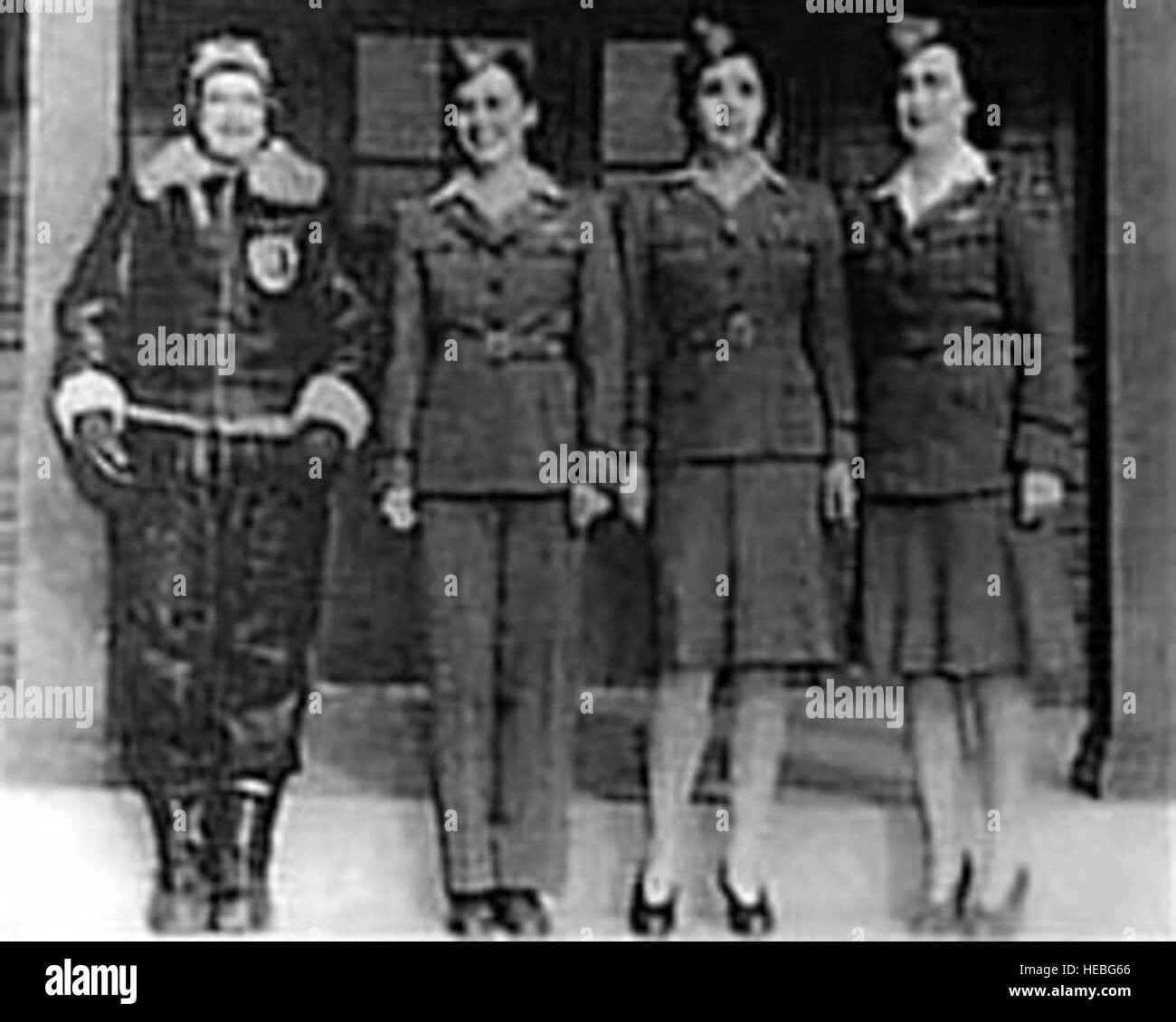 WAFS mdoel various uniforms. From left are Delphine Bohn in two piece ...
