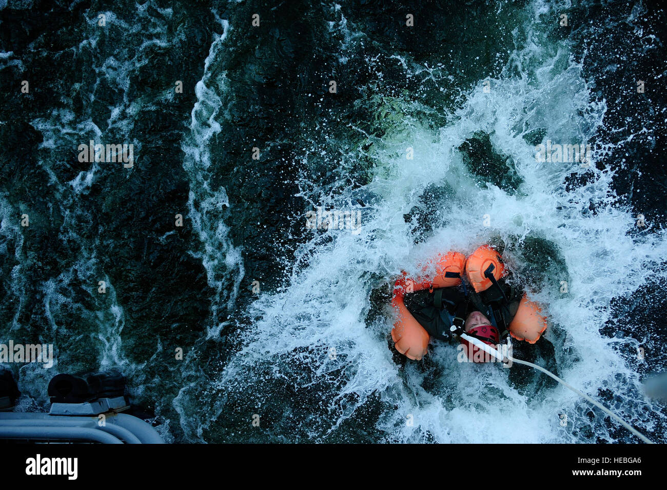 A U.S. Air Force student is dropped into the ocean during the Water ...
