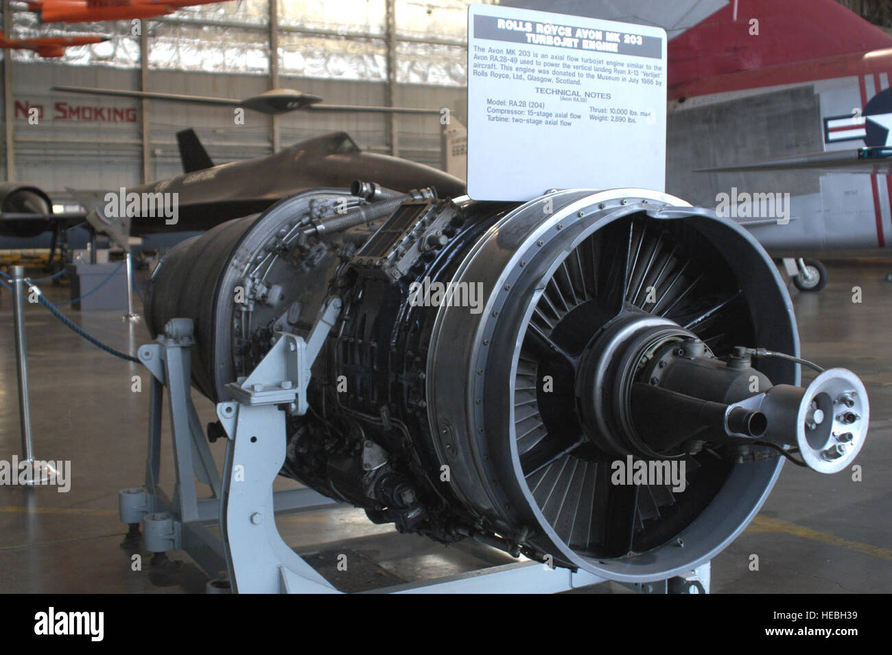 A Rolls-Royce Avon MK 203 turbojet engine is displayed in the Research ...