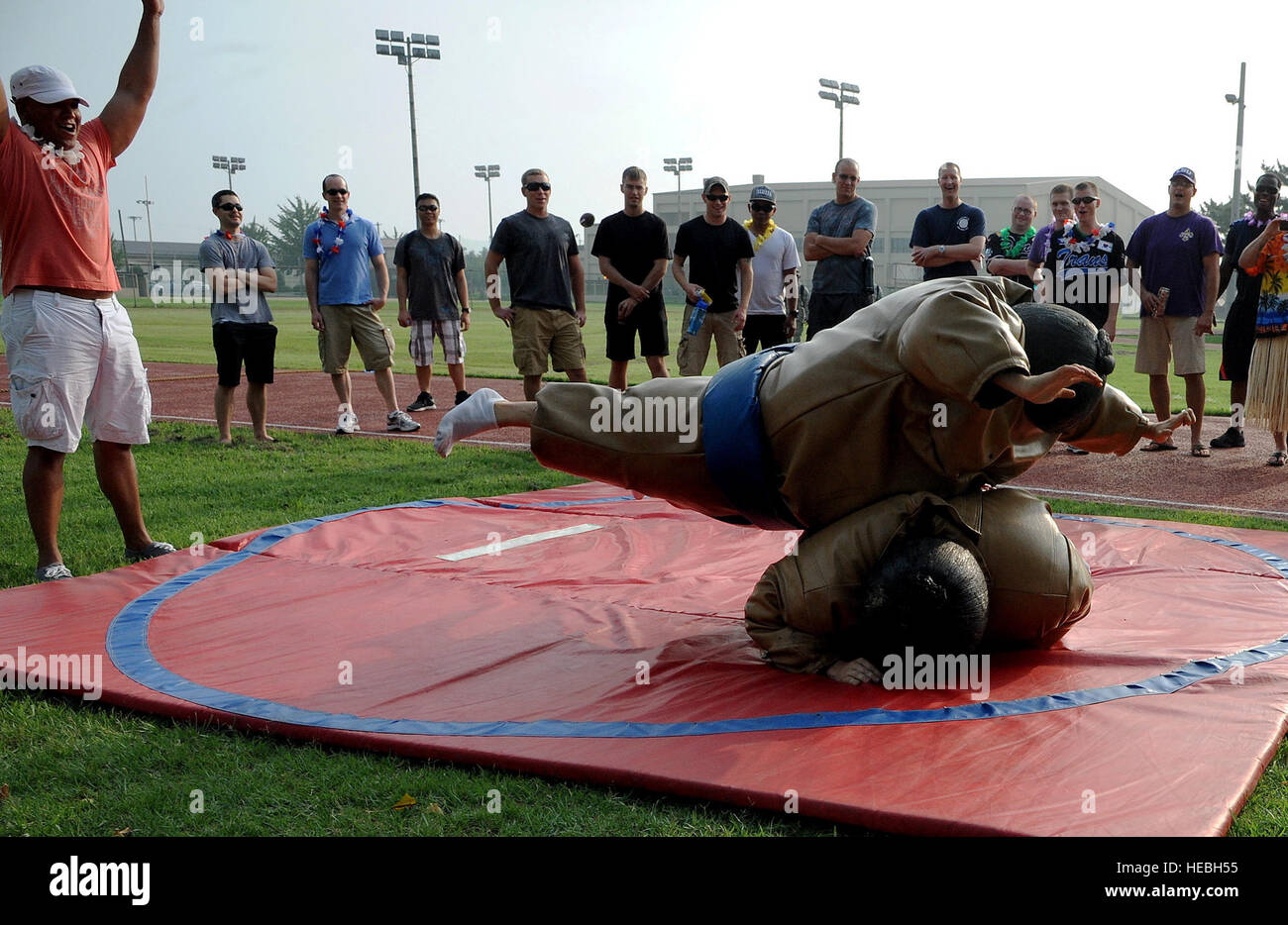 Wolf Pack Airmen battle it out in sumo wrestling during the first luau ...