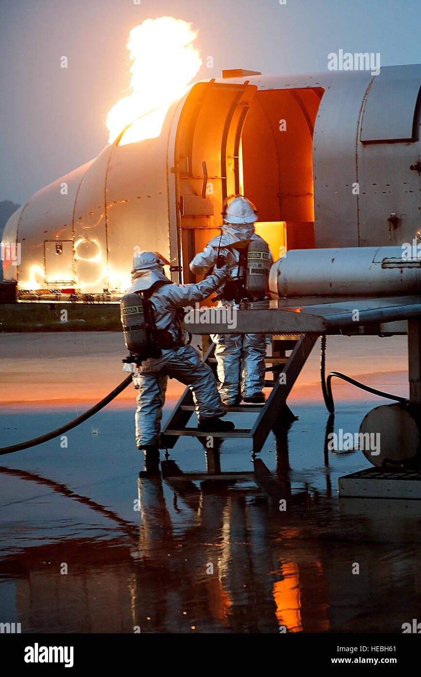 Airmen from the 8th Civil Engineer Squadron fire department extinguish ...