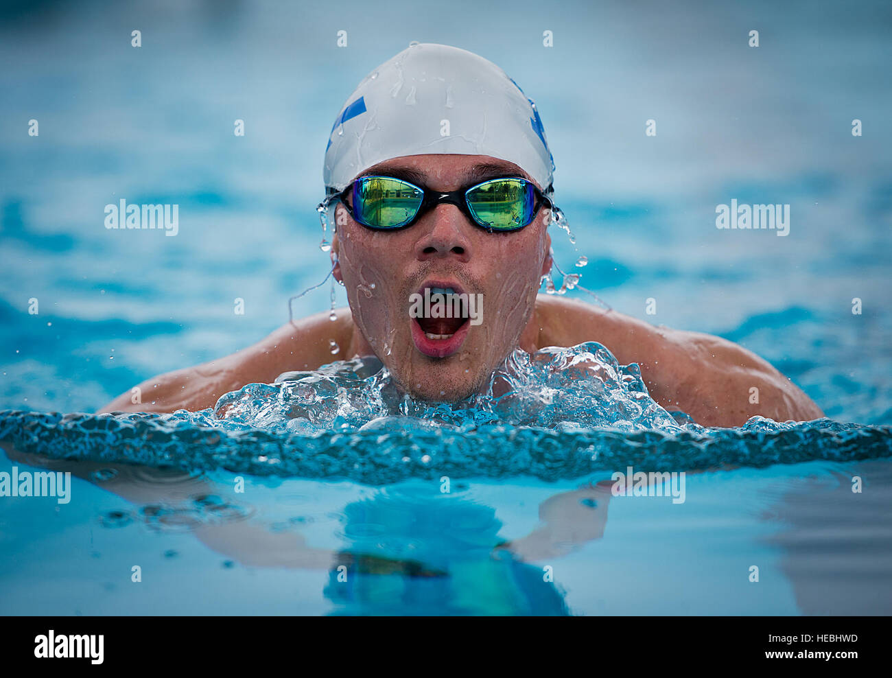 Timothy Babb, an Air Force Wounded Warrior athlete, swims laps during ...