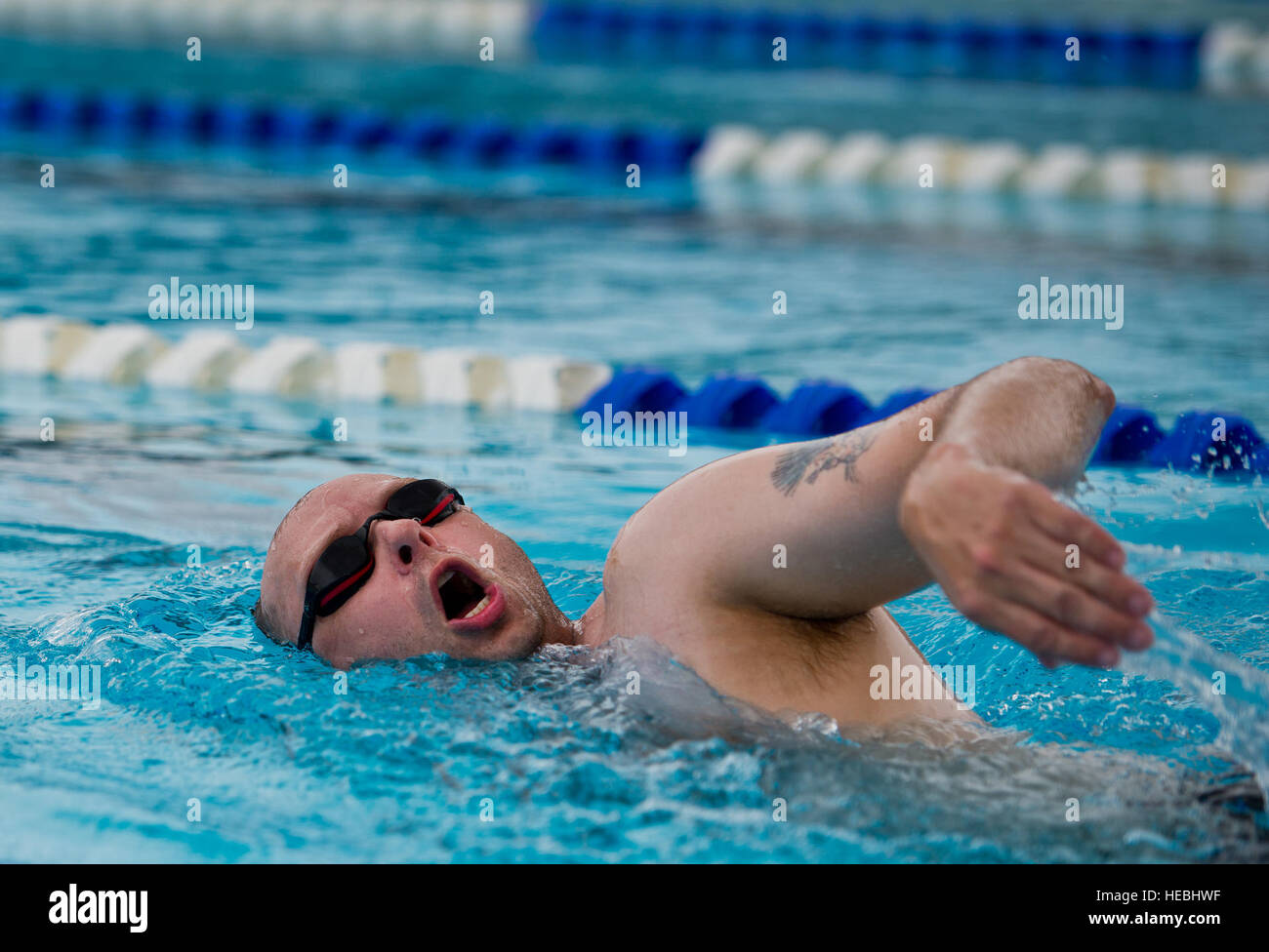 Richard Gustafson, an Air Force Wounded Warrior athlete, swims laps ...