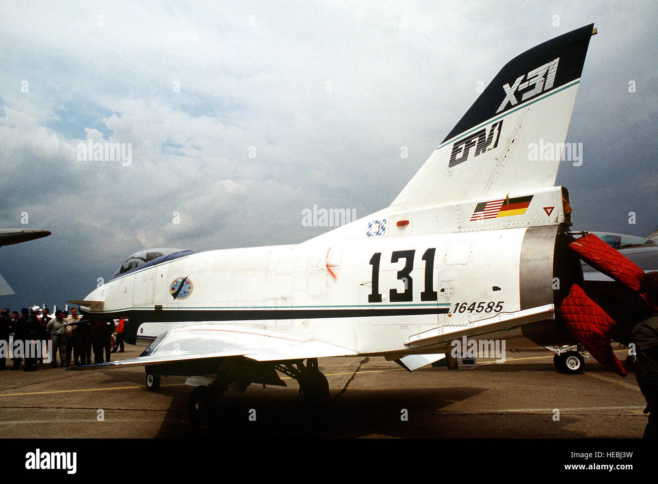 The Rockwell/Daimler-Benz Aerospace X-31 research aircraft is displayed ...