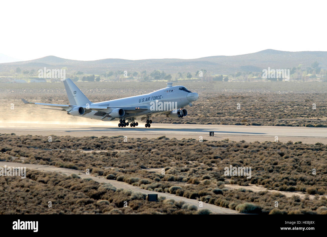 The YAL-1A Airborne Laser, a modified Boeing 747-400F, takes off from ...