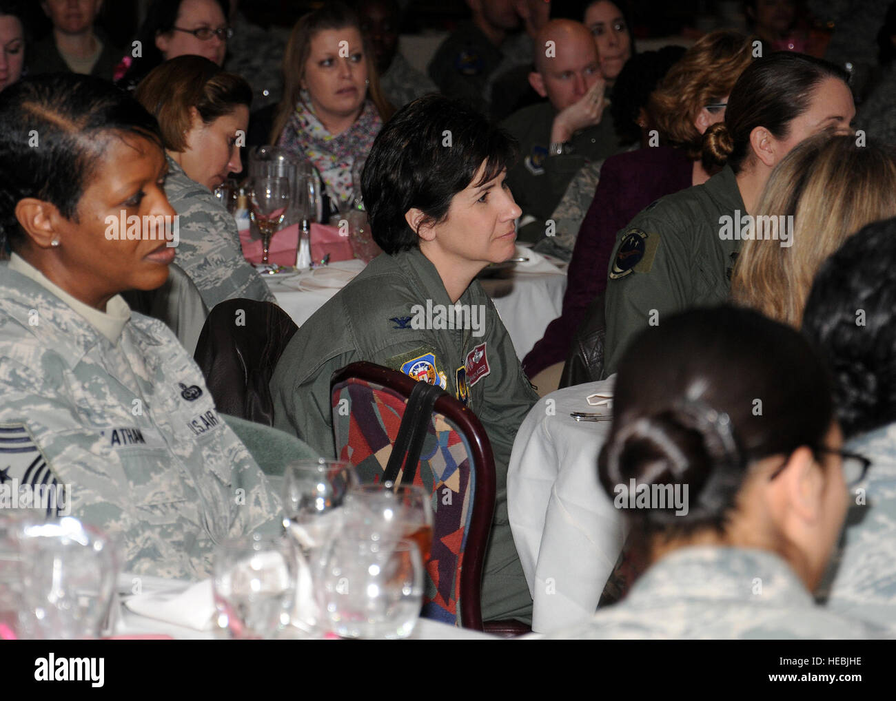 Col. Nancy Bozzer, 100th Operations Group commander listens to Jean ...