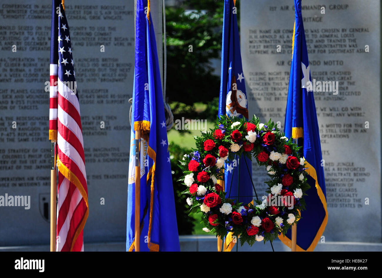 Ceremonial flags and a rose wreath sit on display during the Operation ...