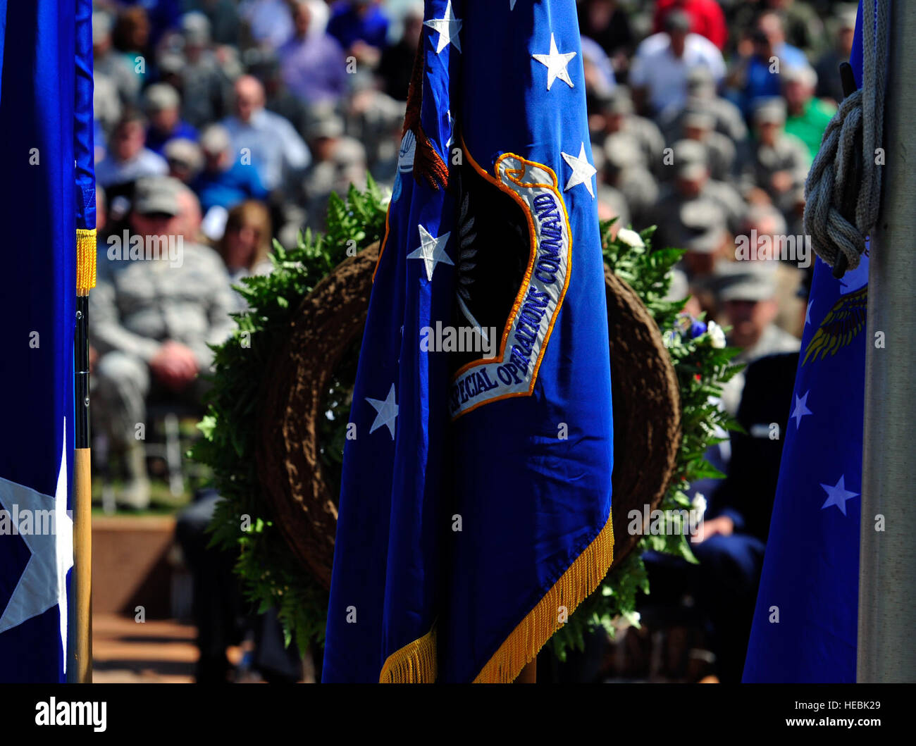 Ceremonial flags and a rose wreath sit on display during the Operation ...