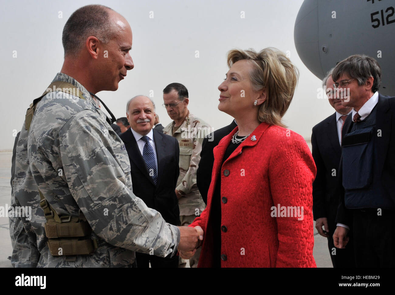 Col. Jon Andre, 447th Air Expeditionary Group commander, greets ...
