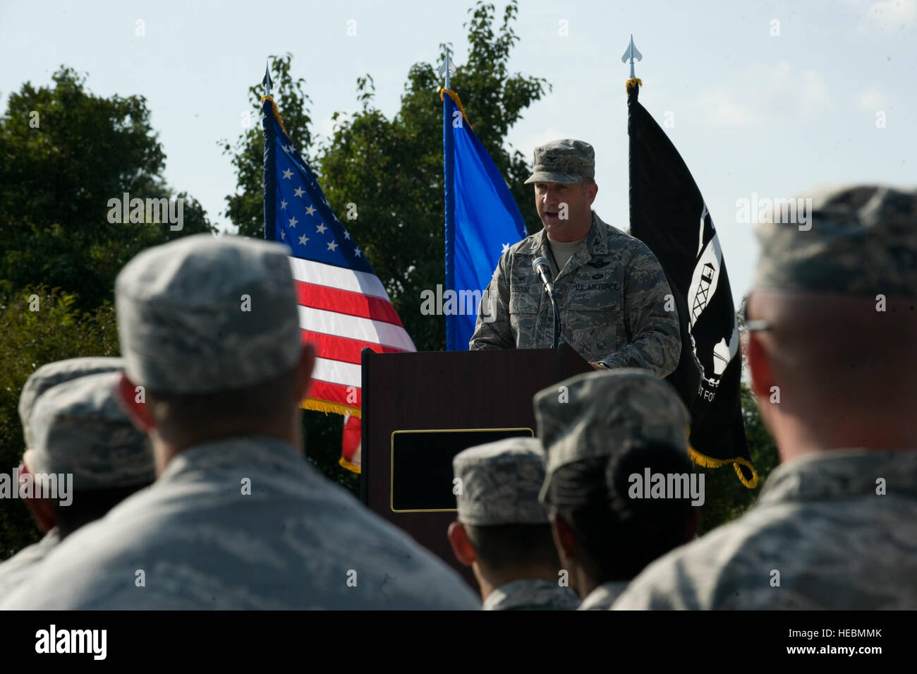 Col. Mark Slocum, 4th Fighter Wing commander, speaks during the POW/MIA ...