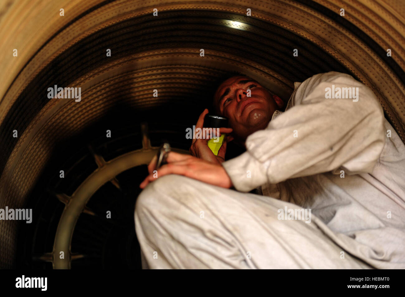 Staff Sergeant William Rotroff, a Thunderbird crew chief, inspects the ...