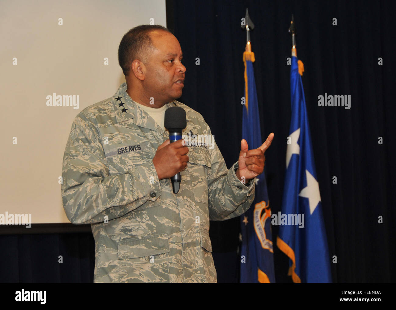 U.S. Air Force Lt. Gen. Samuel A. Greaves addresses the Space and ...