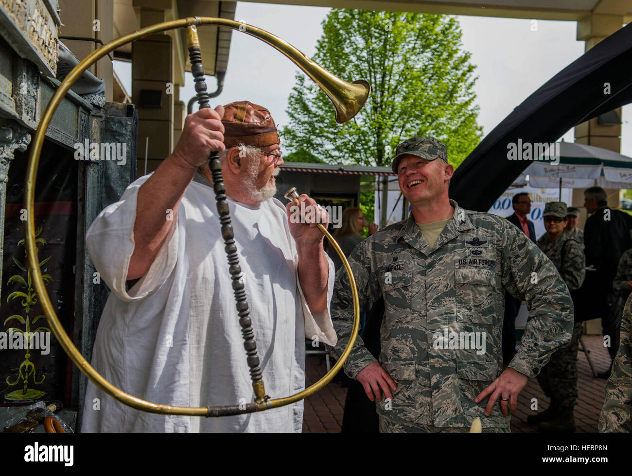 An Explore the Eifel exhibitor, left, showcases a horn to U.S. Air ...