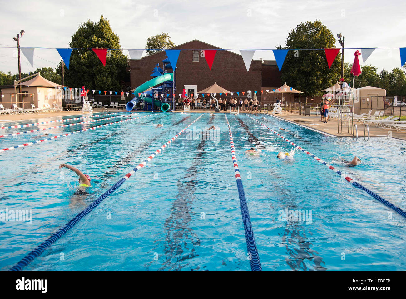Team Scott members participate in a 300 meter swim during the “Splash N ...