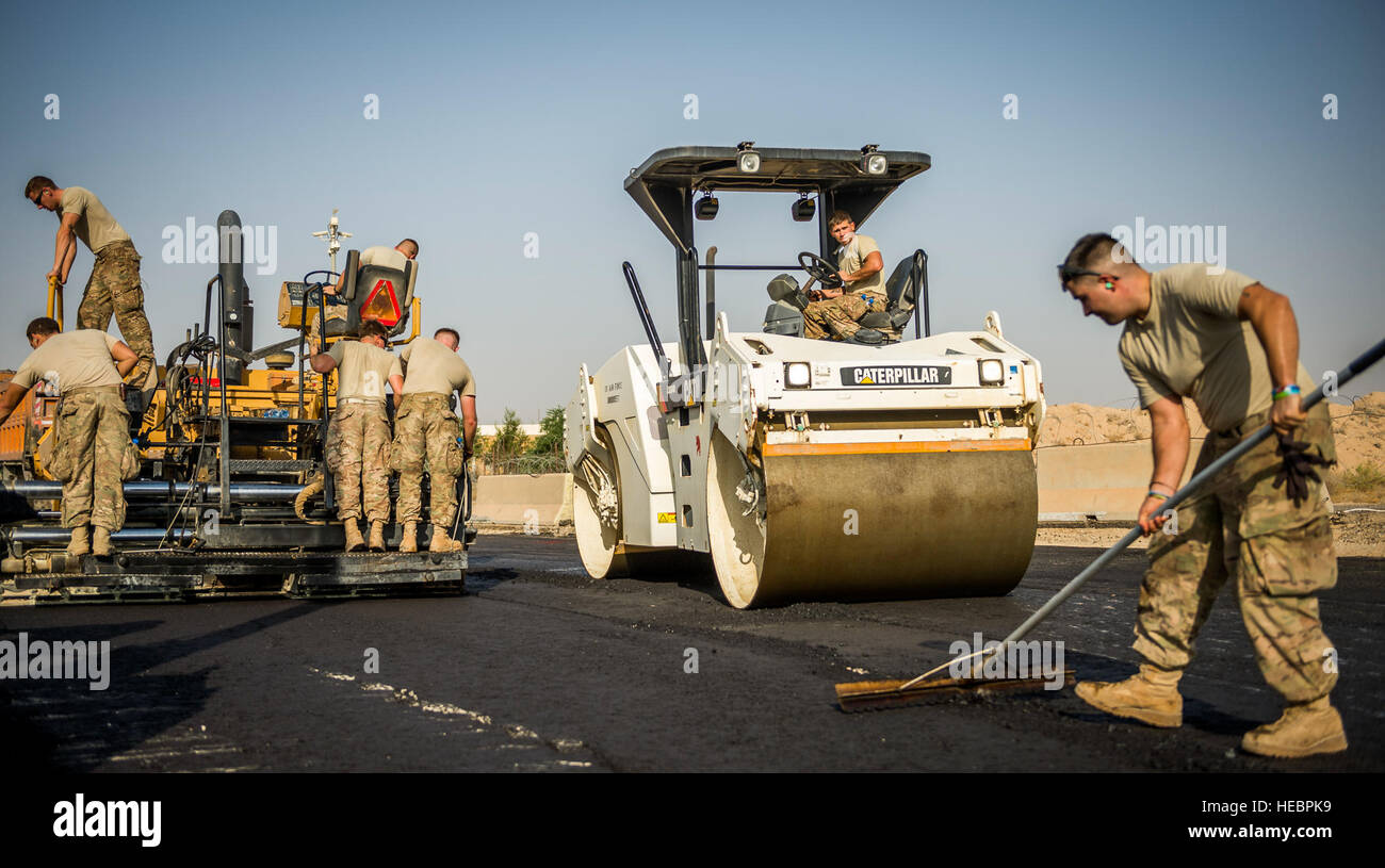 Airmen of the 557th Expeditionary RED HORSE Squadron repave the roads ...