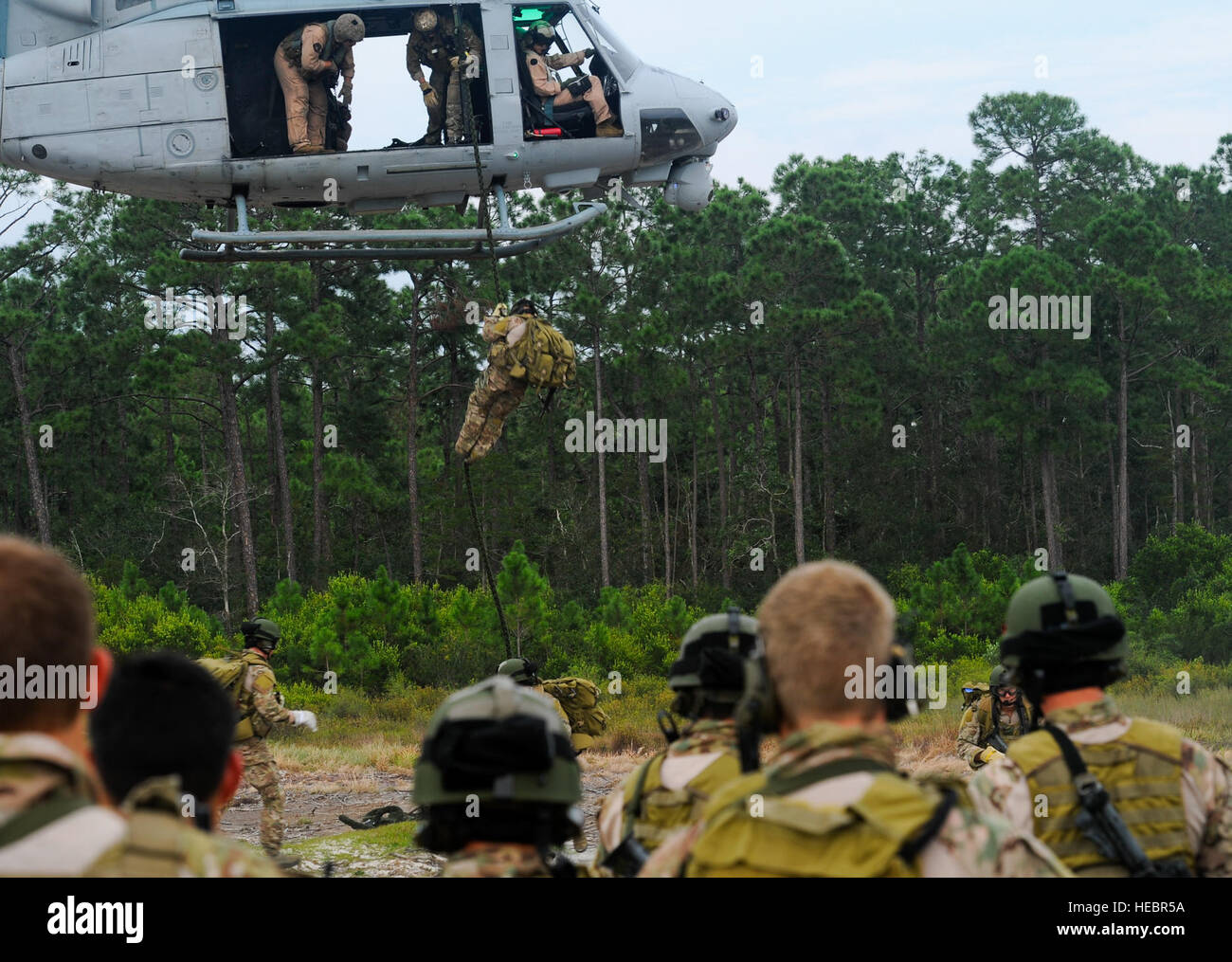 Airmen from the Special Tactics Training Squadron practice fast roping ...
