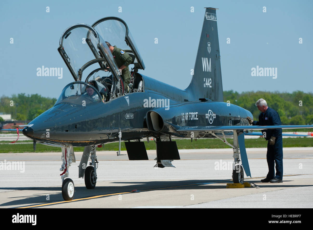 T-38 Talon pilots exit the aircraft at Scott Air Force Base on April 28 ...