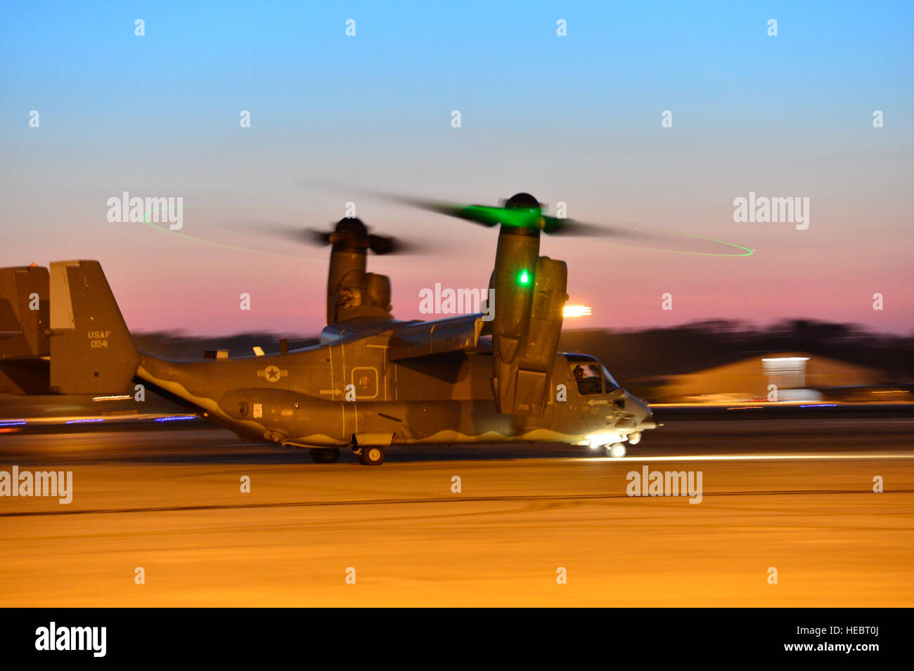 A U.S. Air Force CV-22 Osprey tiltrotor aircraft takes off at Hurlburt ...