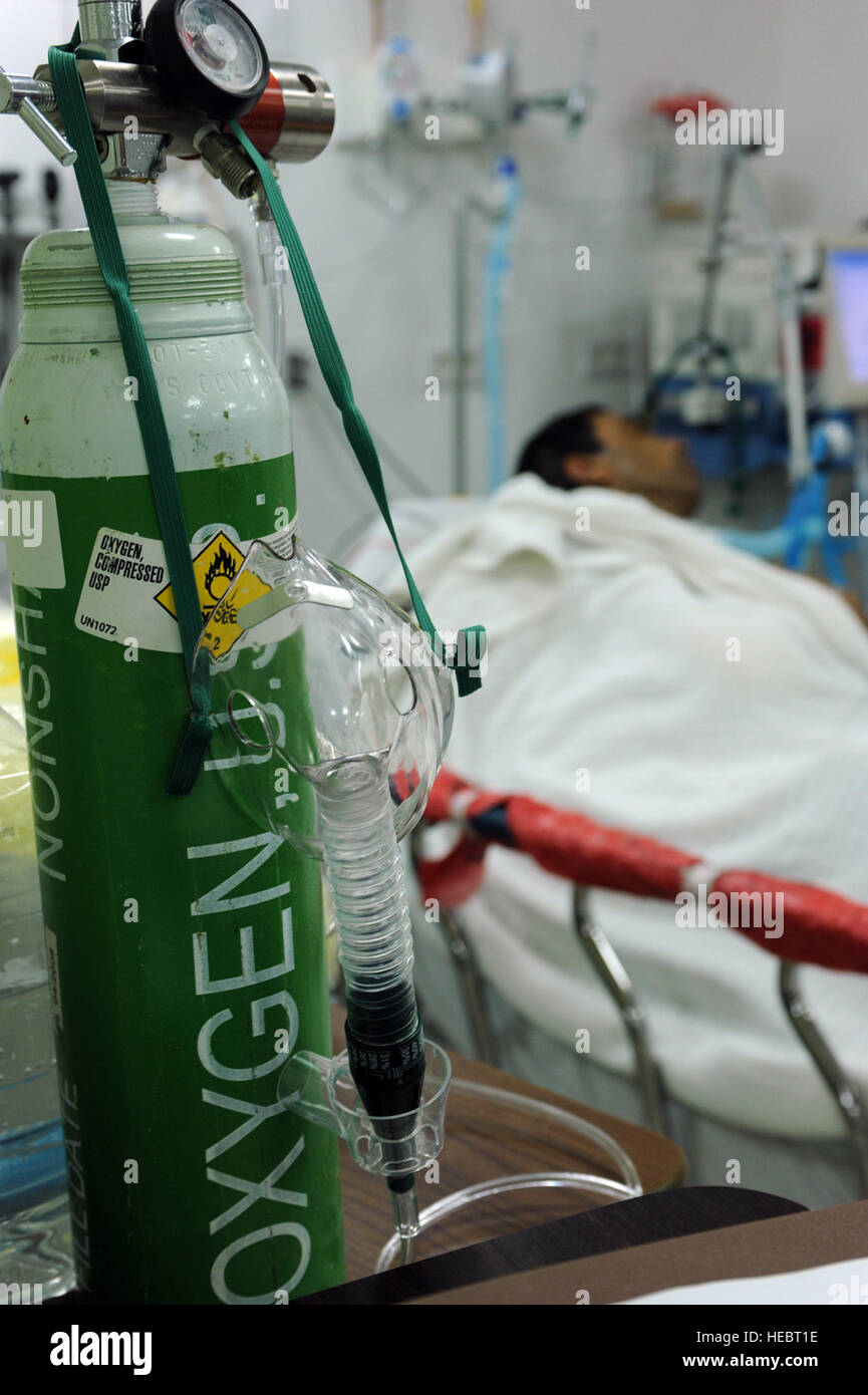Oxygen supplies await use during the treatment of an Iraqi patient in ...