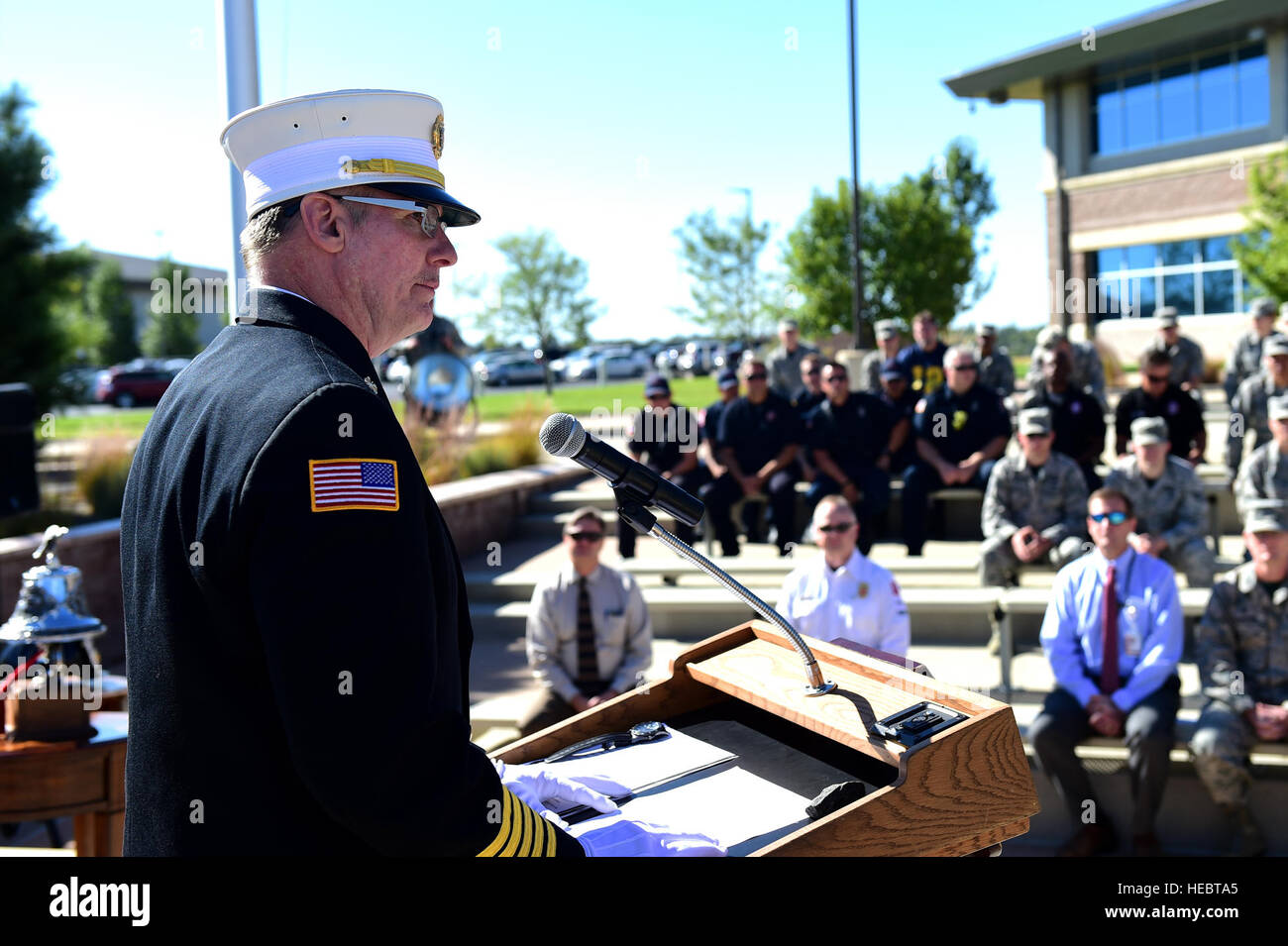 Tim Bosch, 460th Civil Engineer Squadron fire department chief, speaks ...