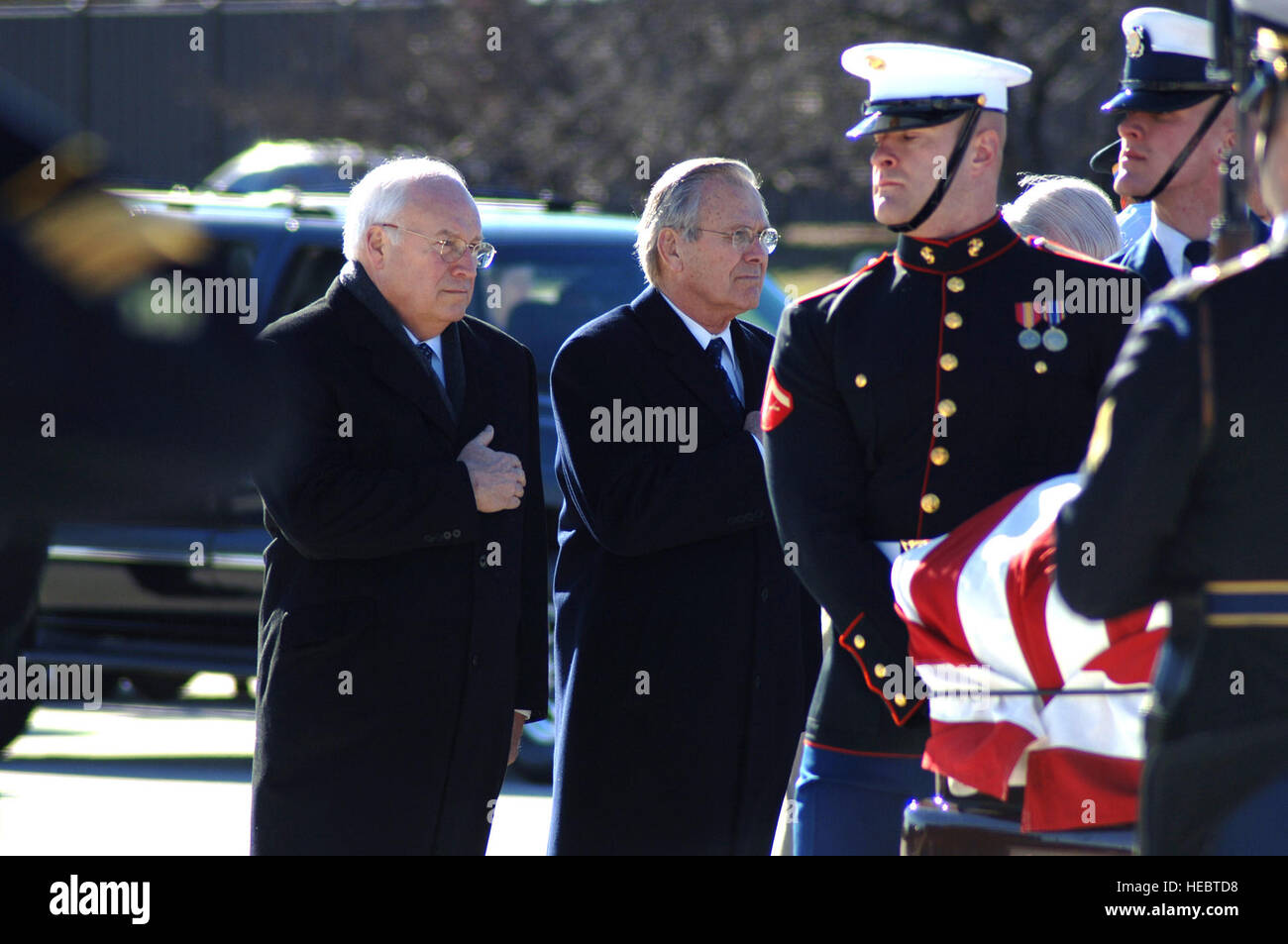 Armed Forces body bearers carry the casket of Gerald R. Ford past Vice ...