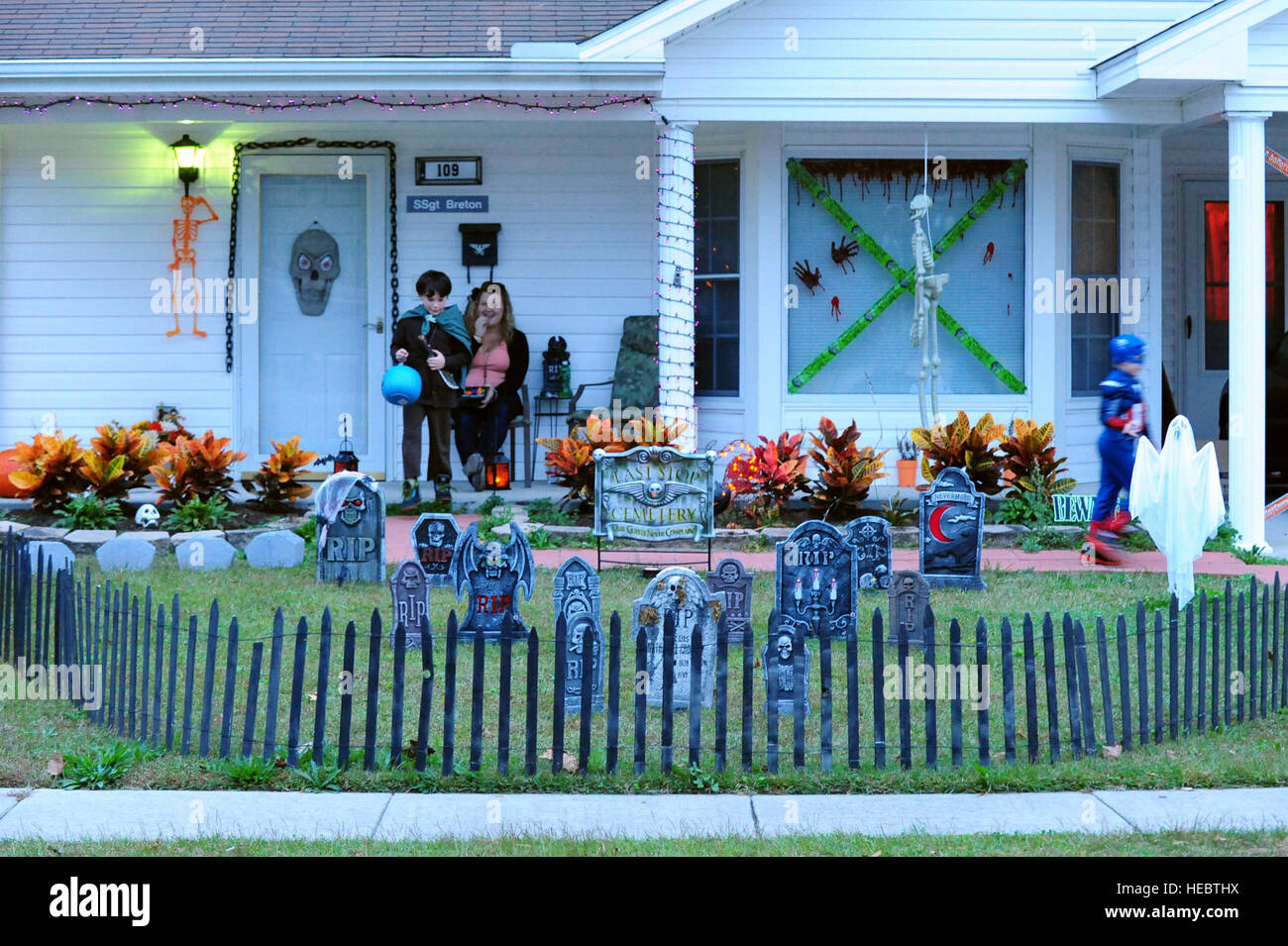 Children visit the house of U.S. Air Force Staff Sgt. Andrew Breton ...