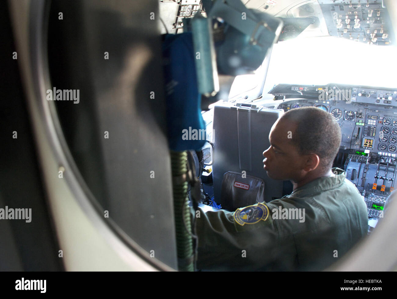 Staff Sgt. Joshua Williams, a KC-10 Extender flight engineer, performs ...