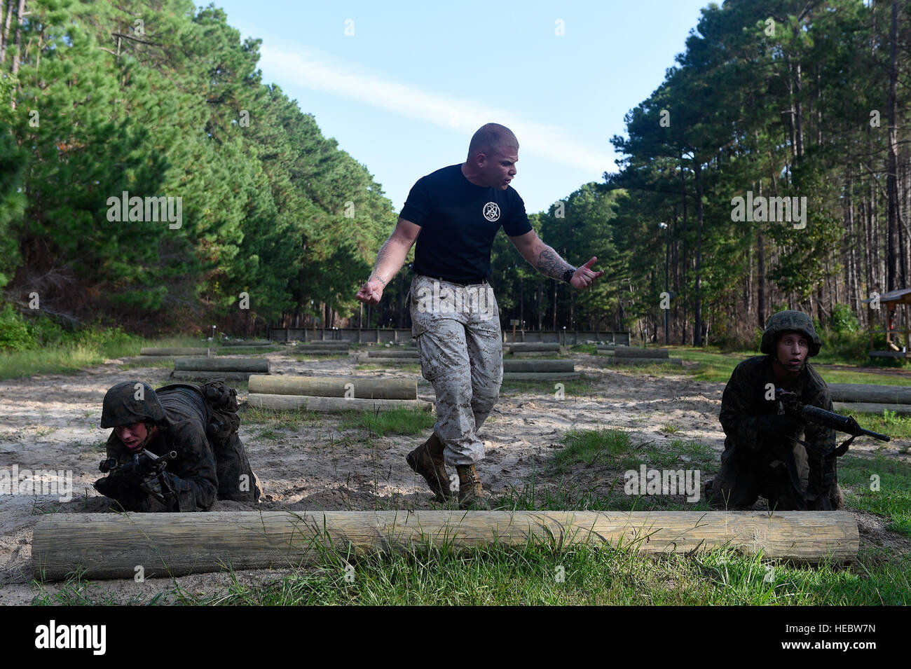 A U.S. Marine Corps drill instructor motivates recruits from Alpha ...