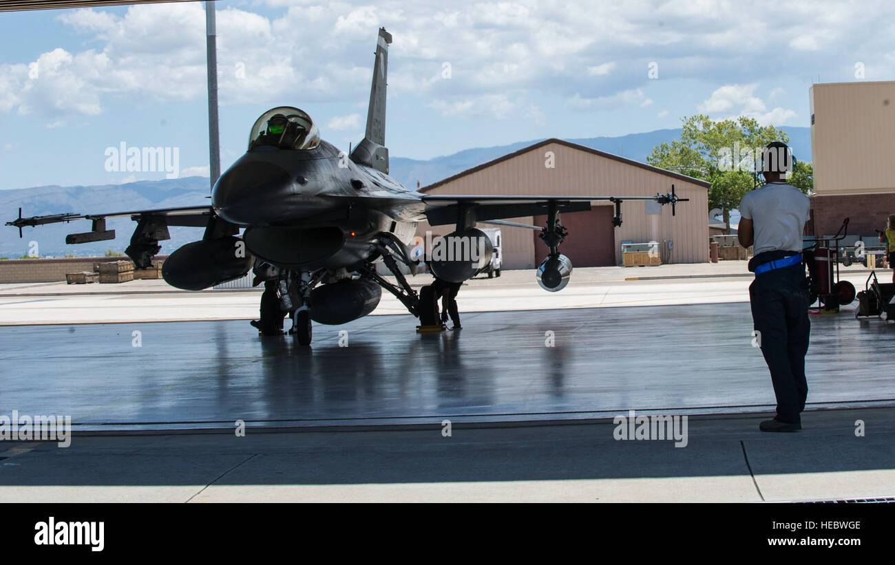 An F-16 Fighting Falcon from Luke Air Force Base, Ariz., parks in a ...