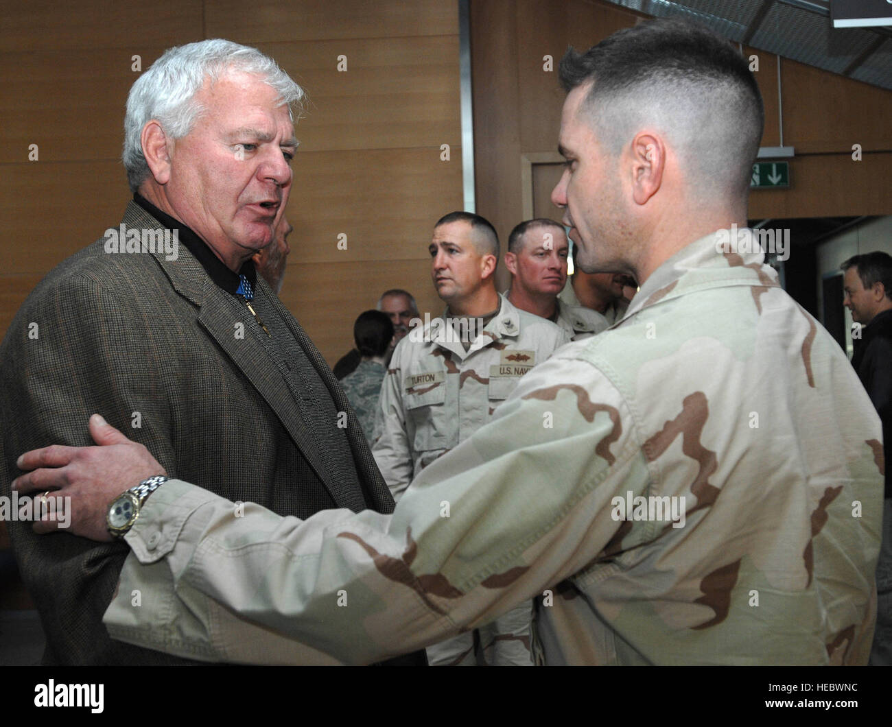Mike Thornton, left, Medal of Honor recipient, thanks U.S. Navy ...