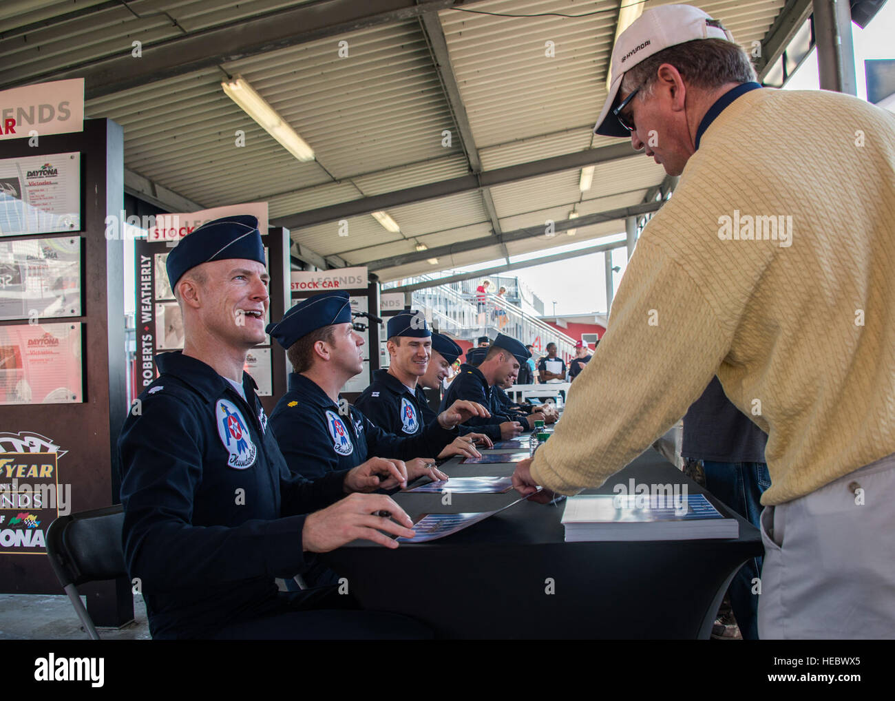 Lt. Col. Christopher Hammond, Thunderbird 1, greets fans during an ...