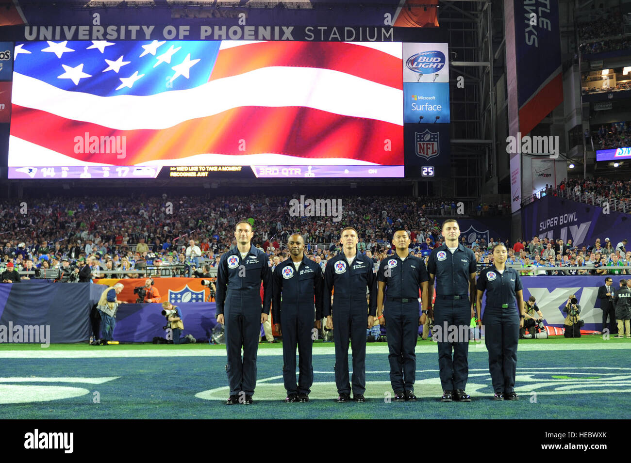 U.S. Air Force Thunderbirds perform a flyover at Super Bowl XLIX ...