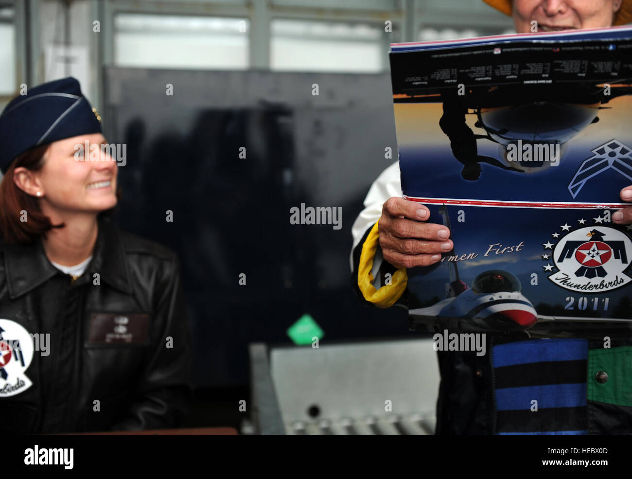 Maj. Kristin Haley, Thunderbird 12, Public Affairs Officer, reacts to ...