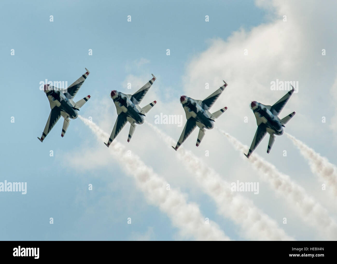 Thunderbird team aircraft execute the Diamond Formation echelon pass ...