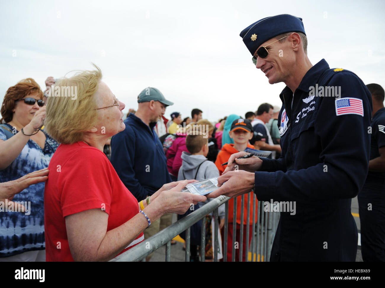 Thunderbird 5, Maj. Blaine Jones, signs autographs for fans during the ...