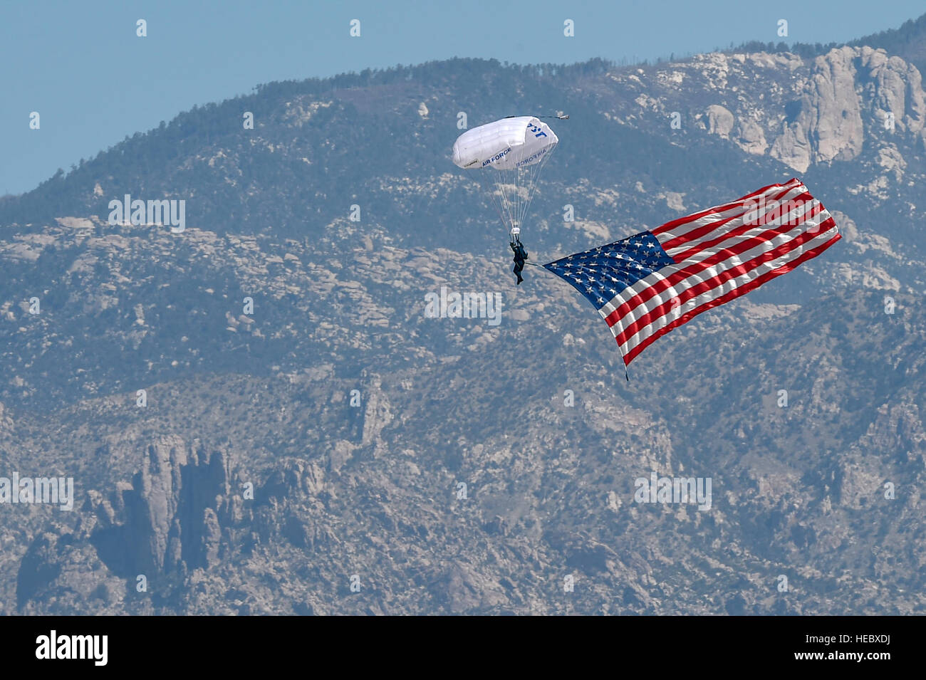 A member of the Wings of Blue U.S. Air Force Skydiving Team descends ...