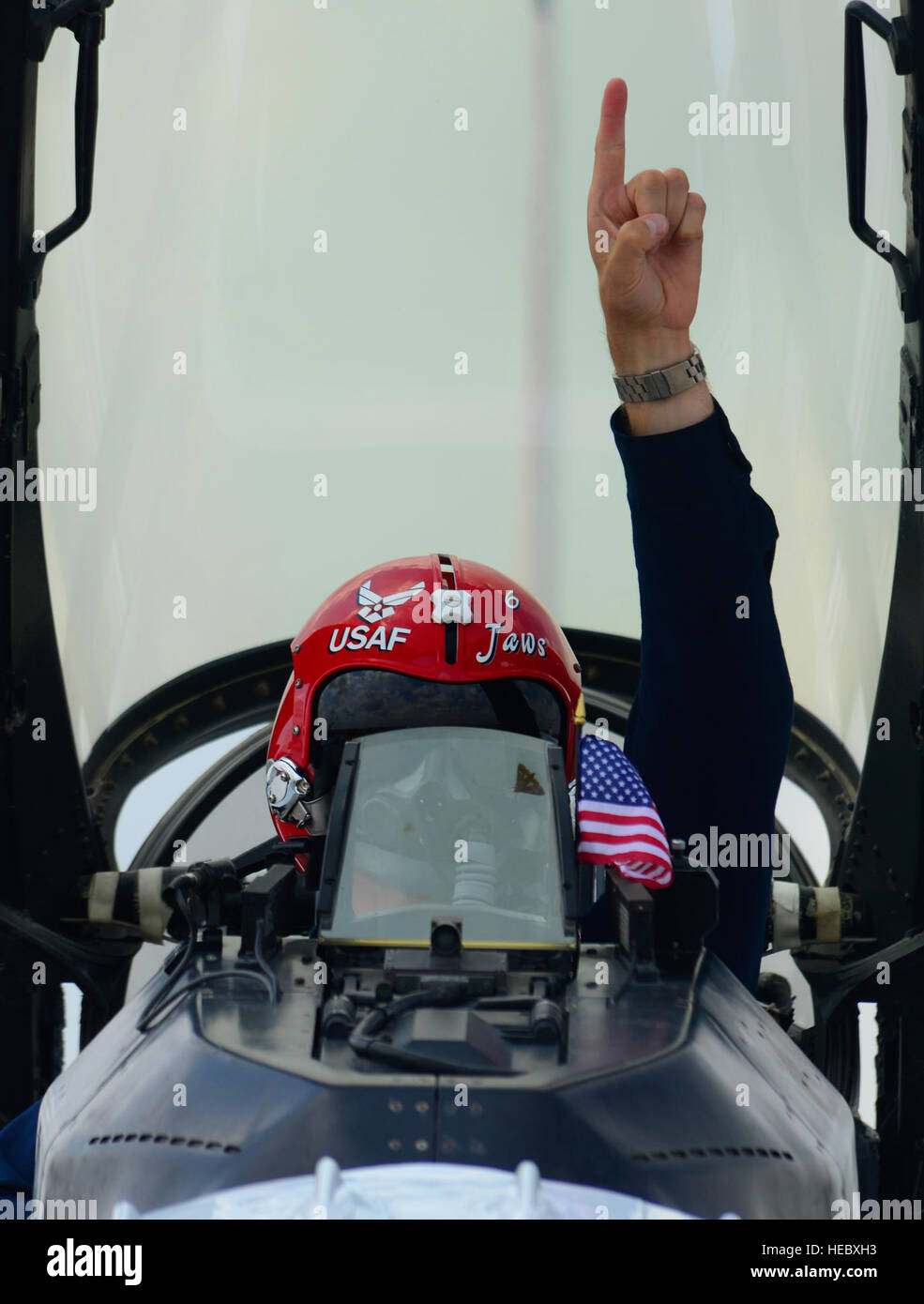 Maj. Jason Curtis, Thunderbird 6, signals he is ready to for engine ...