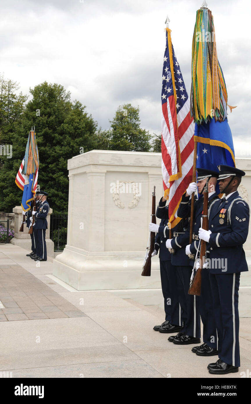 The U.S. Air Force Honor Guard colors team presents the colors during a ...