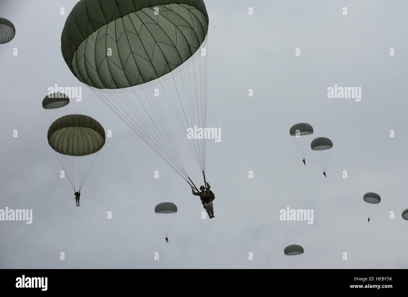 U.S. Army soldiers jump from a U.S. Air Force C-130 aircraft during ...