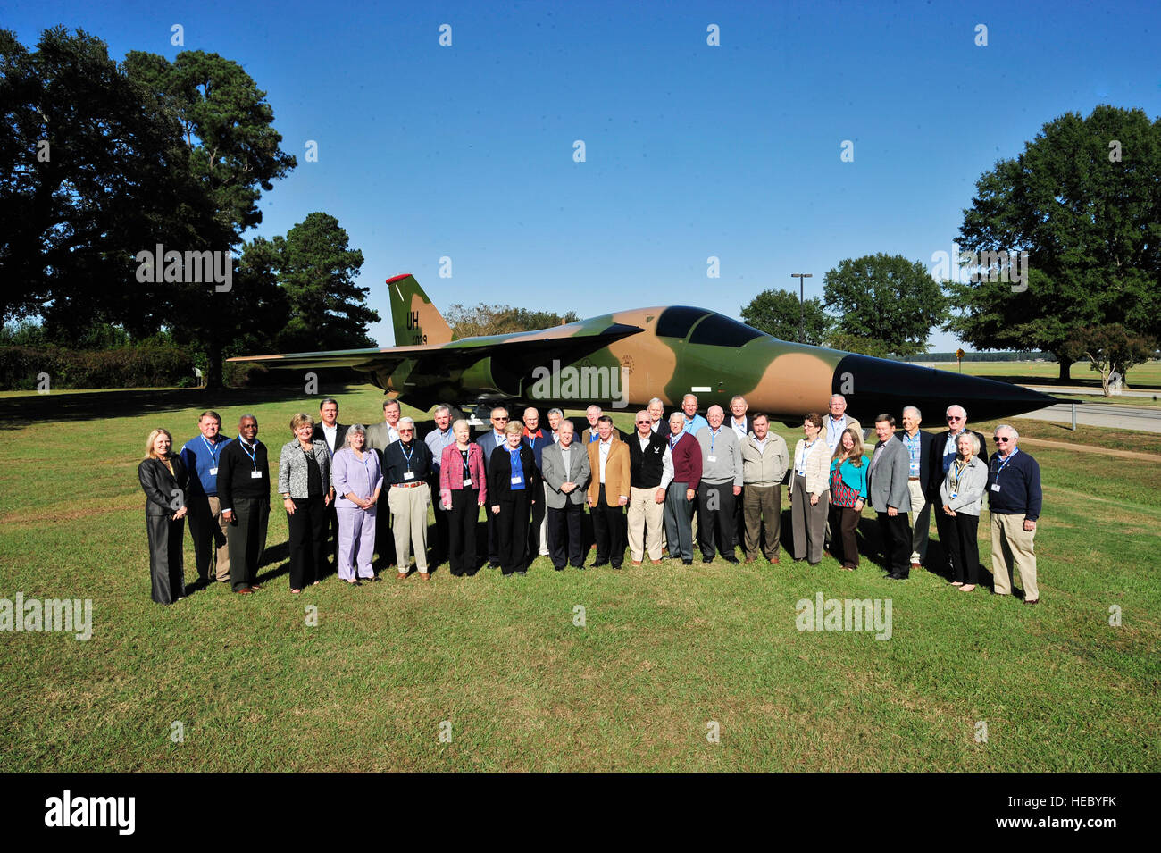 U.S. Air Force retired general officers pose in front the F-111 static ...