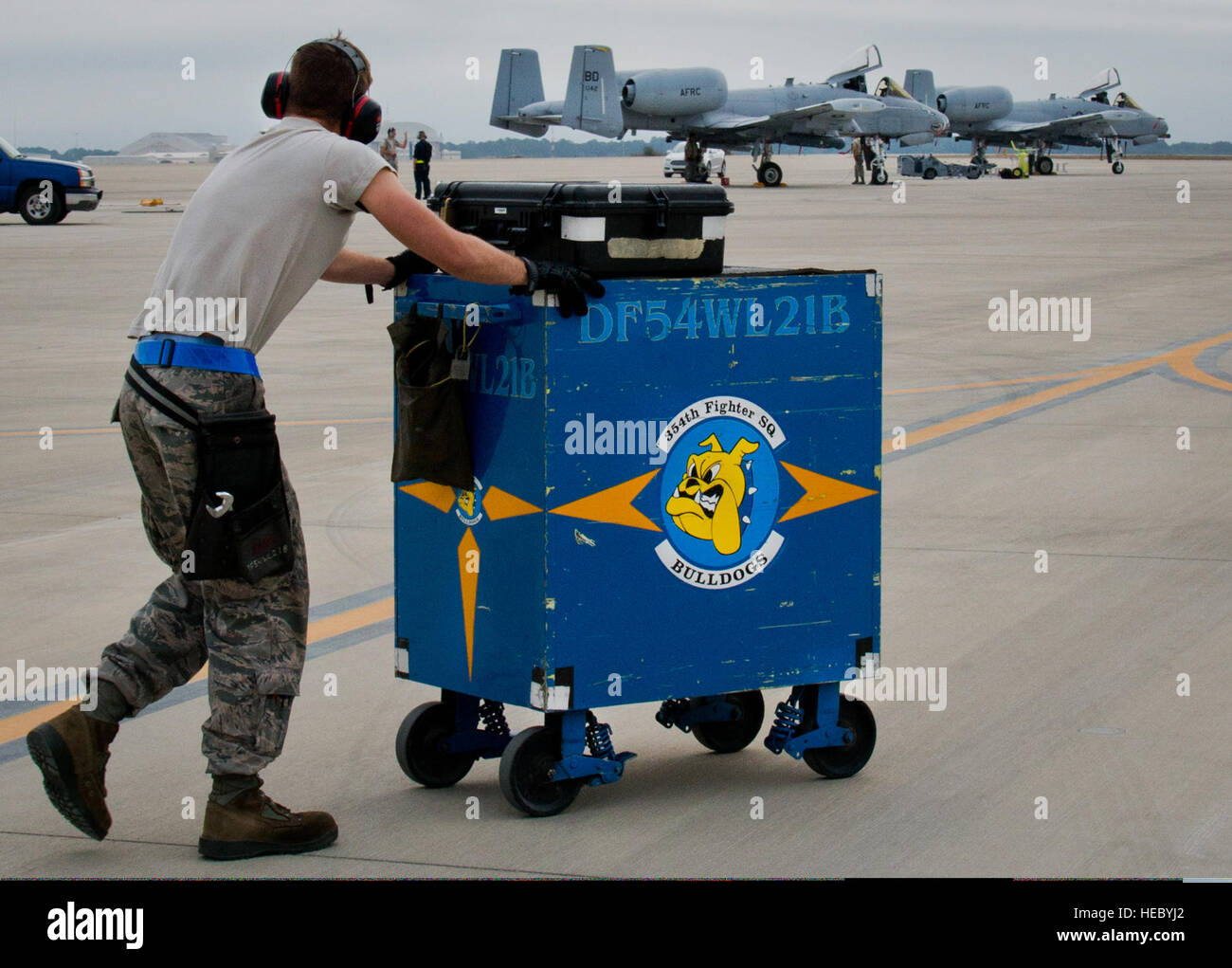 A U.S. Airman assigned to the 355th Aircraft Maintenance Squadron moves ...