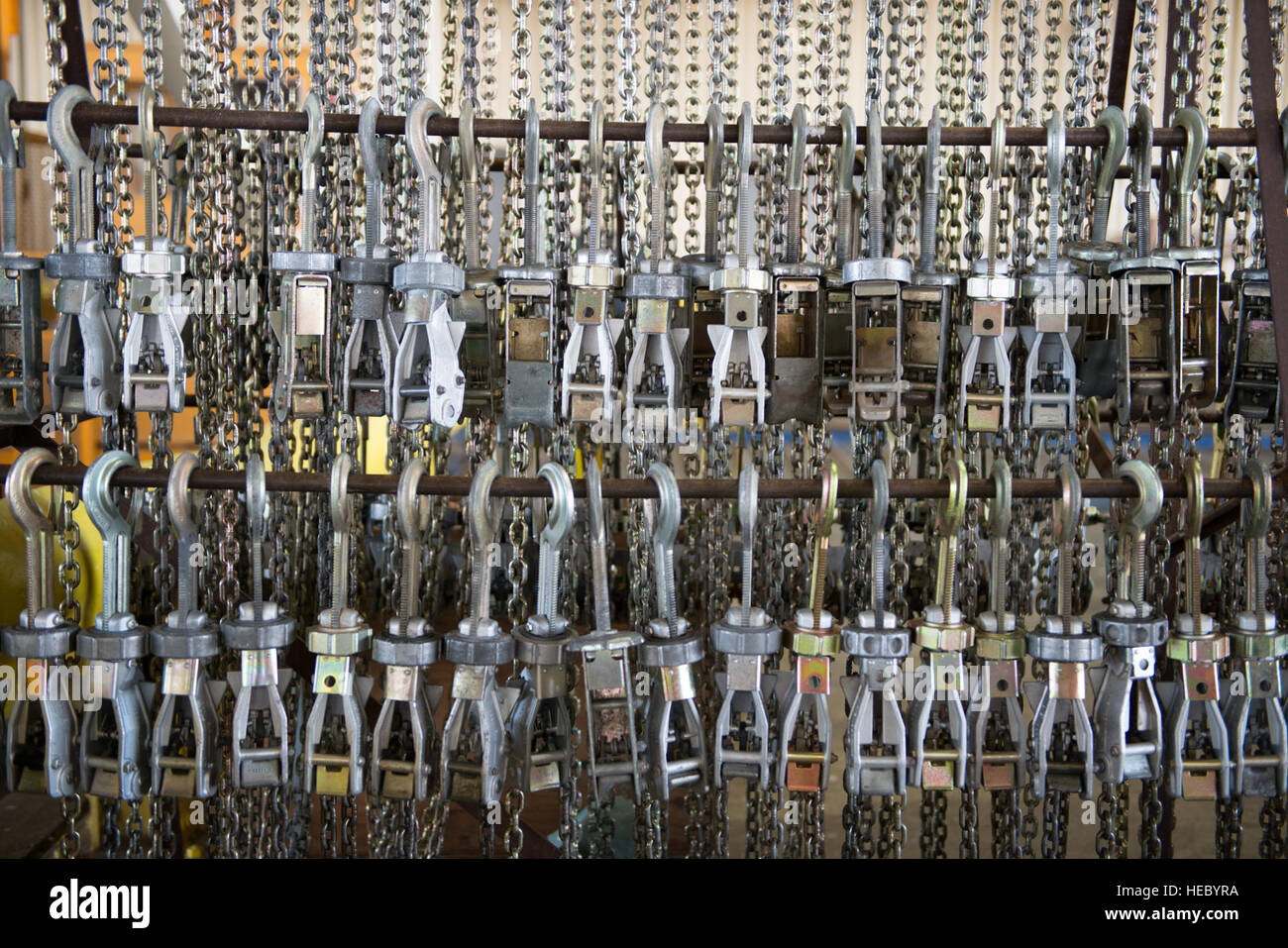 Chains used to secure heavy cargo hang in a bay at the 60th Aerial Port ...