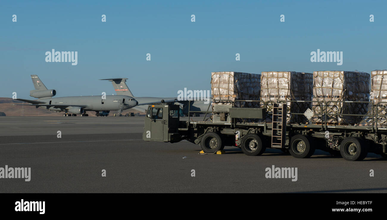 A 60k Tunner loader bearing a cargo of individual field rations waits ...