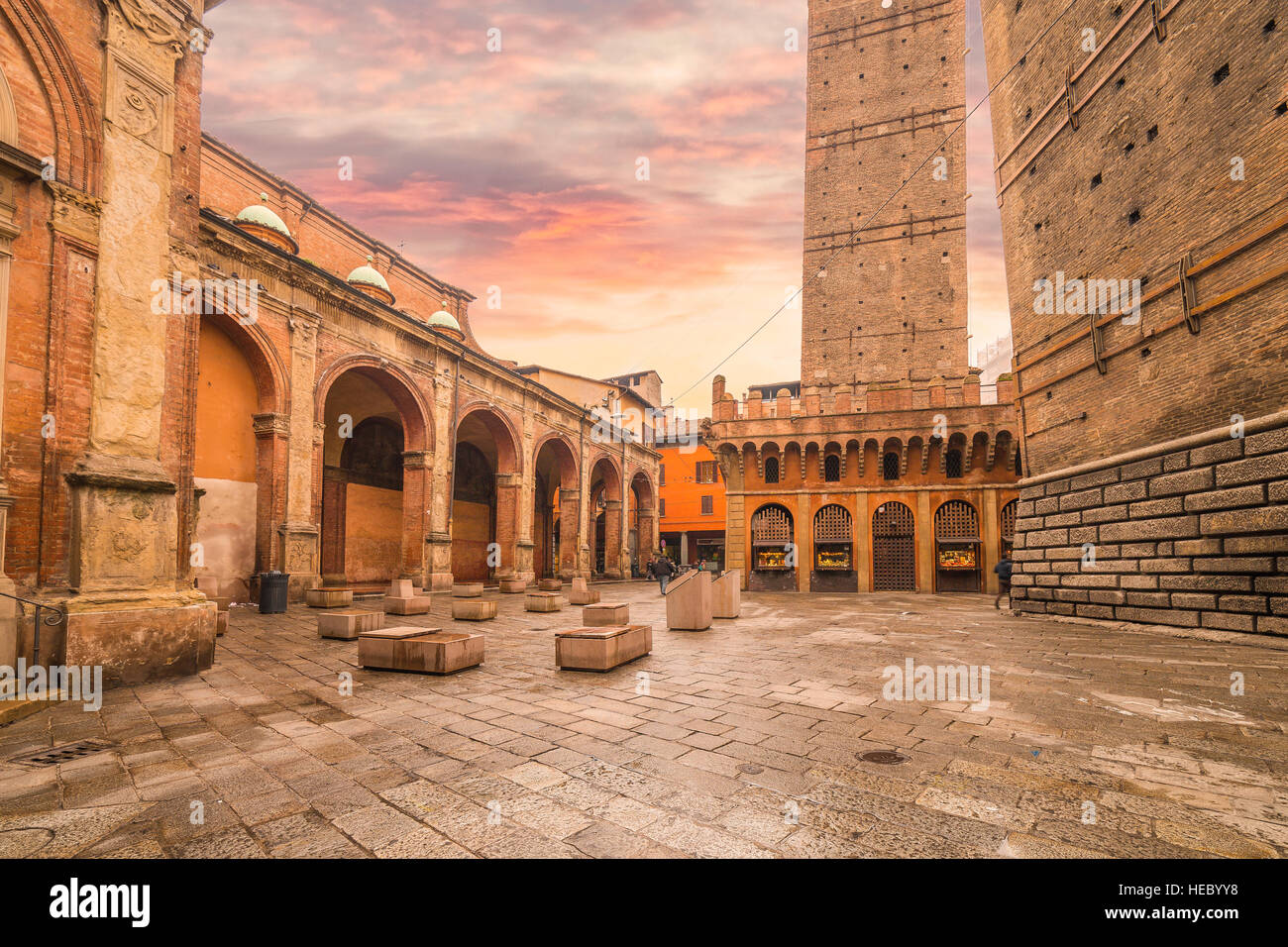historic center of Bologna in Italy, ancient buildings and towers Stock ...