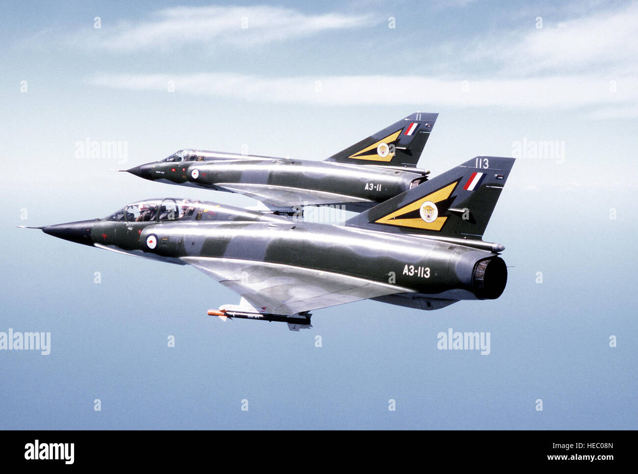 A left side view of a Mirage III D (top) and Mirage III E aircraft in ...