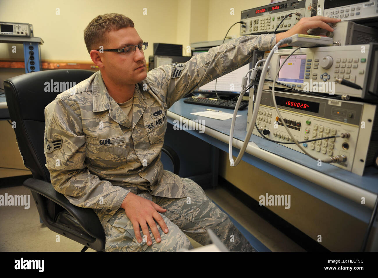 U.S. Air Force Senior Airman Christopher Guhl, a precision measurement ...