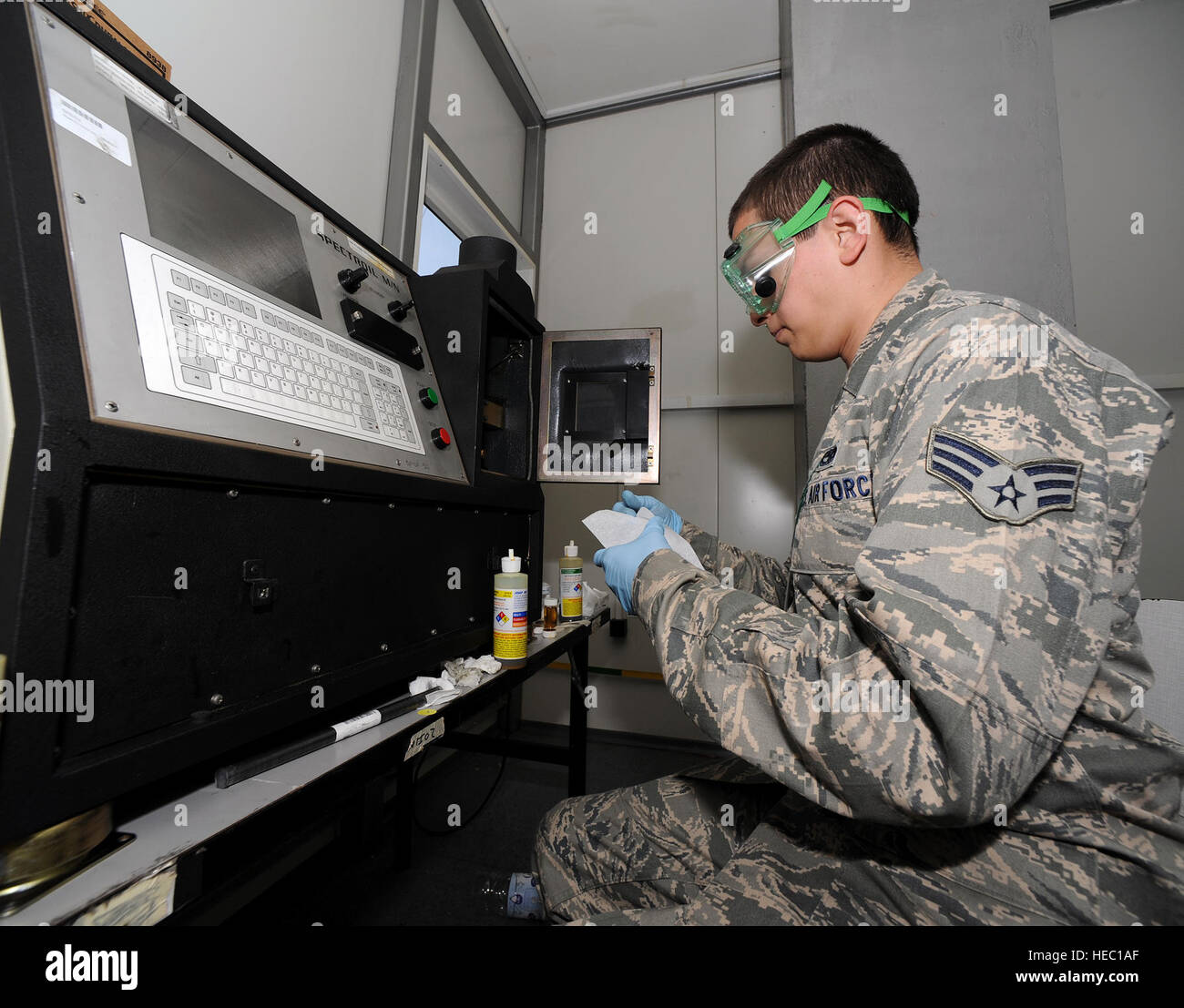 U.S. Air Force Senior Airman Hector Chacon, a nondestructive inspection ...
