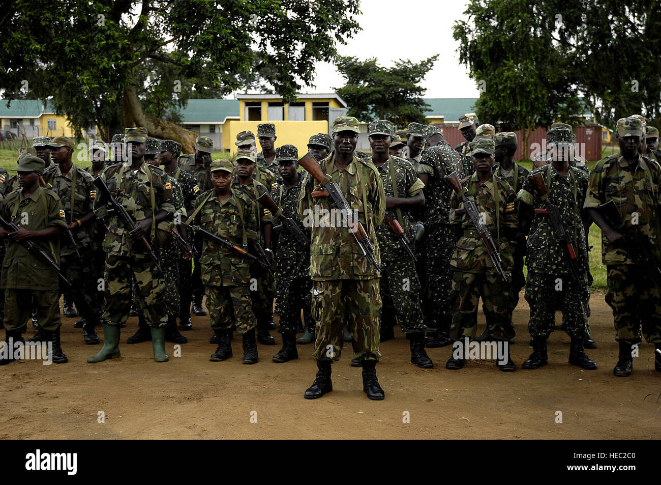 Uganda Army soldiers stand in formation before being released to begin ...